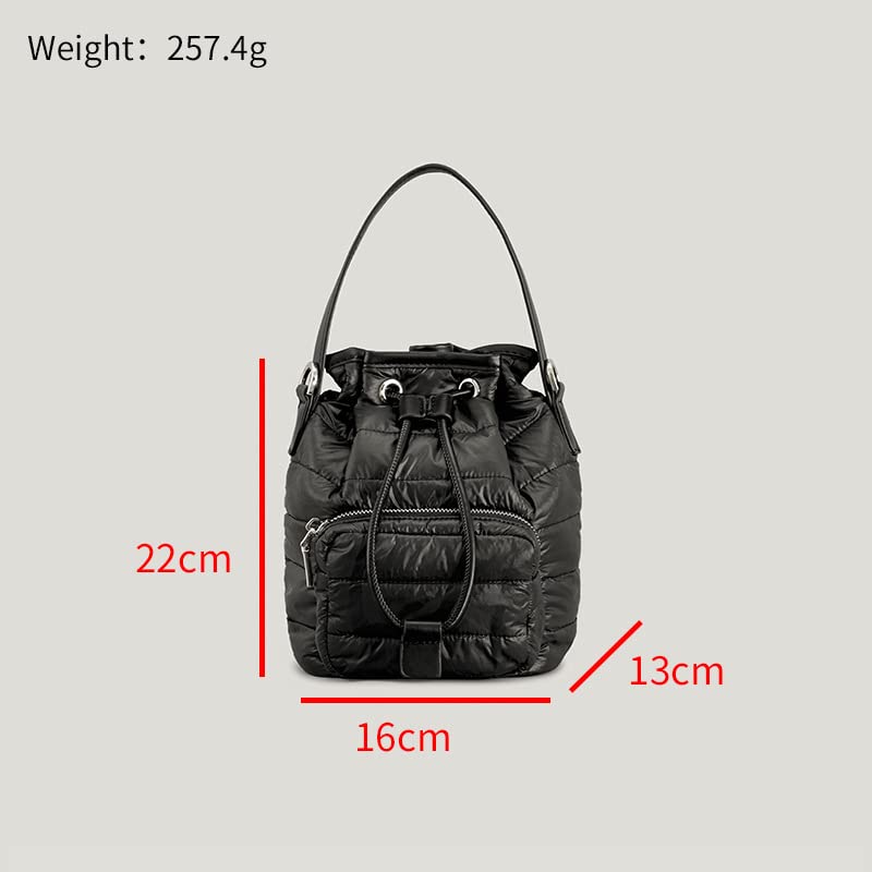 Bucket Bag Puffer Tote Bag Fashion Quilted Crossbody Bag for Women Puffy Purse Messenger Handbags Down Padded Shoulder Bag (white)