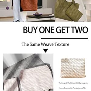 Large Woven Tote Handbags Women Designer Vegan Leather Shoulder Top-Handle Travel Tote Bag Lady Underarm Shopper Bags + Purse Beige