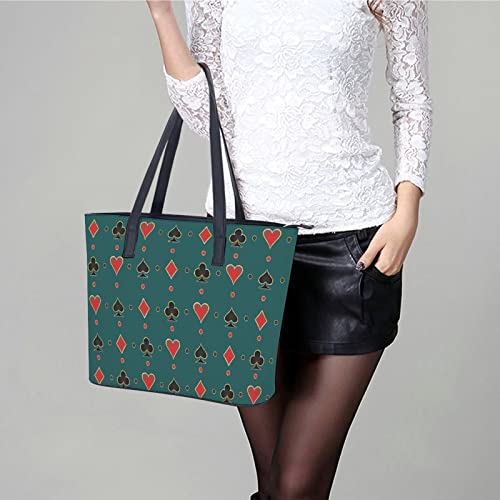 Womens Handbag Cards Pattern Leather Tote Bag Top Handle Satchel Bags For Lady