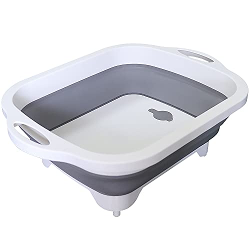 Ugusiu grey collapsible basin, multifunctional collapsible chopping board, multipurpose premium kitchen vegetable washing basket silicone tray, suitable for travel camping and barbecue use…