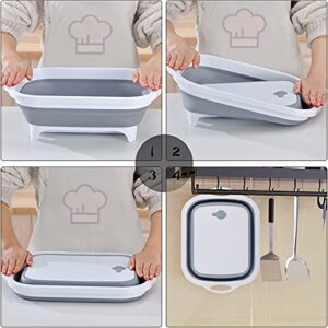 Ugusiu grey collapsible basin, multifunctional collapsible chopping board, multipurpose premium kitchen vegetable washing basket silicone tray, suitable for travel camping and barbecue use…