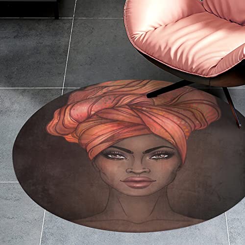 African Pretty Girl Round Area Rug Black Woman Circular Rug Circle Floor Carpet Non-Slip Absorbent Mat for Kitchen Living Room Bedroom Decoration