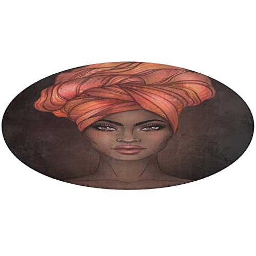 African Pretty Girl Round Area Rug Black Woman Circular Rug Circle Floor Carpet Non-Slip Absorbent Mat for Kitchen Living Room Bedroom Decoration