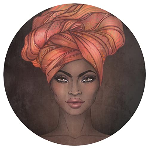 African Pretty Girl Round Area Rug Black Woman Circular Rug Circle Floor Carpet Non-Slip Absorbent Mat for Kitchen Living Room Bedroom Decoration