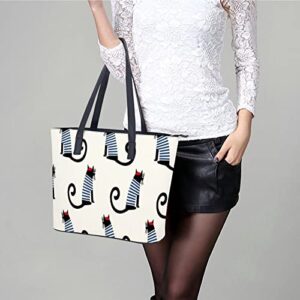 Womens Handbag French Parisian Cat Pattern Leather Tote Bag Top Handle Satchel Bags For Lady