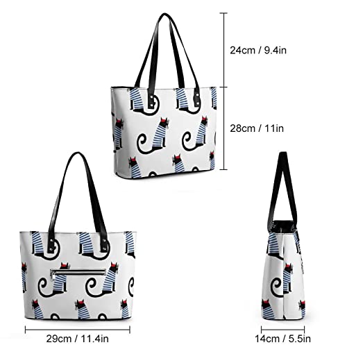 Womens Handbag French Parisian Cat Pattern Leather Tote Bag Top Handle Satchel Bags For Lady