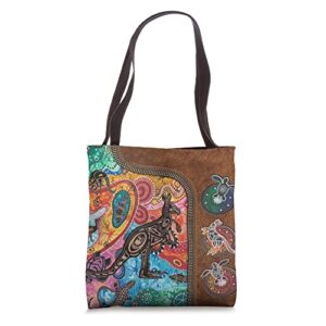 kangaroo aboriginal australian-leather-zipper art tote bag