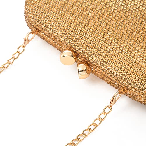 Bright Crystal Clutch Bag Sparkling Full Rhinestone Evening Bag for Women Elegant Formal Occasion Wedding Bridal Graduation (Gold)