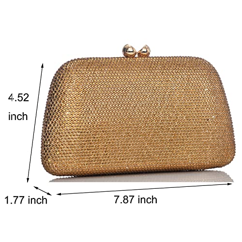 Bright Crystal Clutch Bag Sparkling Full Rhinestone Evening Bag for Women Elegant Formal Occasion Wedding Bridal Graduation (Gold)