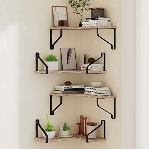 MOLYHOM Wood Floating Corner Shelves, Wall Shelves for Bedroom, 4 Sets of Wall Mounted Shelf.