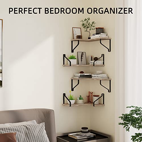 MOLYHOM Wood Floating Corner Shelves, Wall Shelves for Bedroom, 4 Sets of Wall Mounted Shelf.