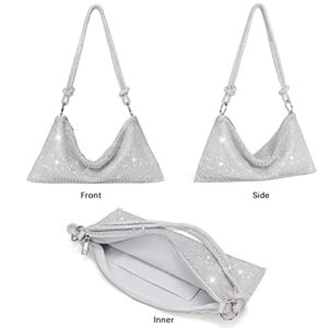 BOSTANTEN Rhinestone Purse Sparkly Bag Silver Diamond Purses for Women Upgrade Evening Prom Rhinestone Handbag Hobo Bag