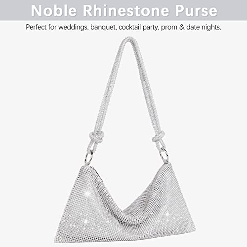 BOSTANTEN Rhinestone Purse Sparkly Bag Silver Diamond Purses for Women Upgrade Evening Prom Rhinestone Handbag Hobo Bag