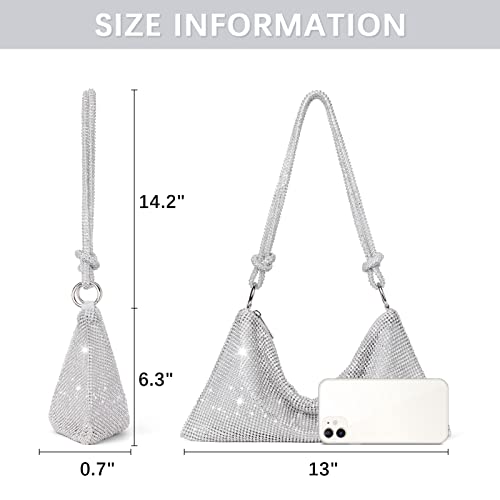 BOSTANTEN Rhinestone Purse Sparkly Bag Silver Diamond Purses for Women Upgrade Evening Prom Rhinestone Handbag Hobo Bag