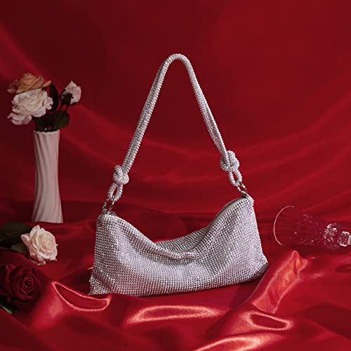 BOSTANTEN Rhinestone Purse Sparkly Bag Silver Diamond Purses for Women Upgrade Evening Prom Rhinestone Handbag Hobo Bag