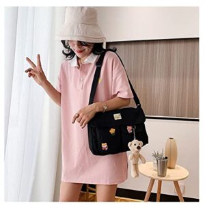 Tote Bag for Women Canvas Hobo Bag Cute Messenger Bag Shoulder Bag Large Kwaii Crossbody Bag with Pins and Pendant