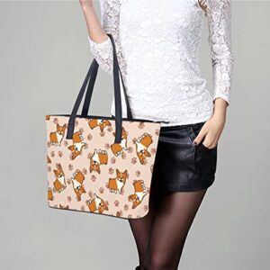 Womens Handbag Corgis Dog Pattern Leather Tote Bag Top Handle Satchel Bags For Lady