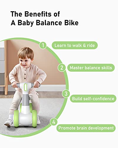 Lillilook Baby Balance Bike for Toddlers 1-3 Years Old, Riding Toys with 4 Wheels for Chilren Age 2, No Pedal Anti-Drop Baby Walker Bicycle, Kids First Bike Birthday Gift, for Boys Girls