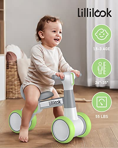 Lillilook Baby Balance Bike for Toddlers 1-3 Years Old, Riding Toys with 4 Wheels for Chilren Age 2, No Pedal Anti-Drop Baby Walker Bicycle, Kids First Bike Birthday Gift, for Boys Girls