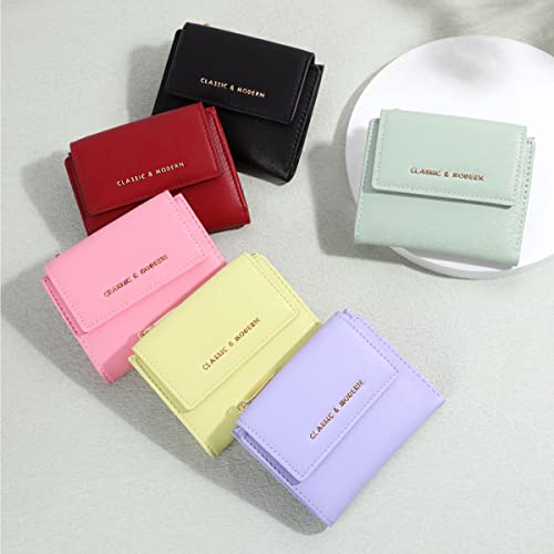 Sunwel Fashion Small Wallet Flapover Bifold Wallet Zipper Pocket Cash Card ID Window Coin Purse for Women Girls (PURPLE)