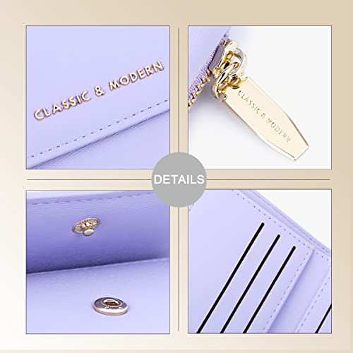 Sunwel Fashion Small Wallet Flapover Bifold Wallet Zipper Pocket Cash Card ID Window Coin Purse for Women Girls (PURPLE)