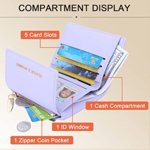 Sunwel Fashion Small Wallet Flapover Bifold Wallet Zipper Pocket Cash Card ID Window Coin Purse for Women Girls (PURPLE)