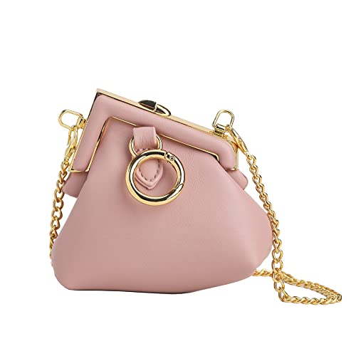 CLOTHIUM MINI Women Crossbody Bags,PU Leather Shoulder Bag with Metal Clasp Closure (pink)