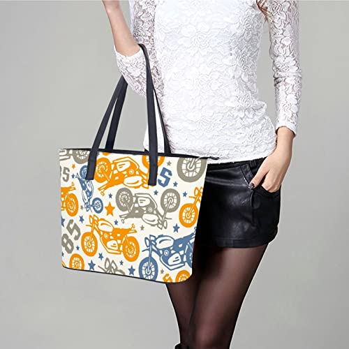 Womens Handbag Motorcycles Pattern Leather Tote Bag Top Handle Satchel Bags For Lady