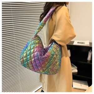 HACODAN Puffer Tote Bag Cloud Quilted Crossbody Bag for Women Puffy Purse Messenger Handbags Down Padded Shoulder Bag (Colorful)