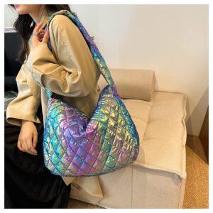 HACODAN Puffer Tote Bag Cloud Quilted Crossbody Bag for Women Puffy Purse Messenger Handbags Down Padded Shoulder Bag (Colorful)