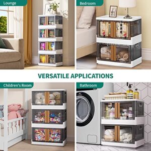 YITAHOME Storage Cabinet, Foldable Storage Bins with Clear Double Door, 8.4 Gal Storage Containers Stackable Storage Box for Groceries, Toys, Books (3 Packs, White)