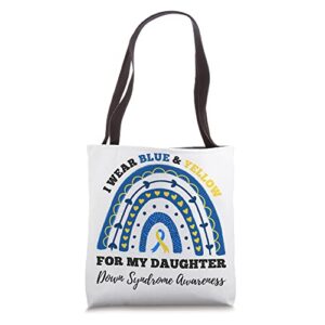 i wear blue and yellow daughter down syndrome awareness tote bag