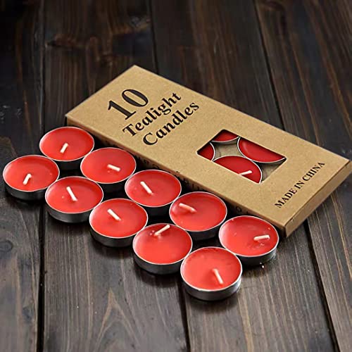 Tea Candles Wedding Party and Home Decoration Votive Parties Tealight Small Wishing Bulk 10 Pack with 1.5-2 Hours Extended Burn Time Mini for Birthday Halloween Emergency Family Gatherings(Red)