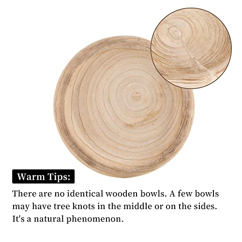 Hanobe Decorative Dough Wood Bowl: Round Paulownia Wooden Bowls for Decor Rustic Centerpiece Bowl for Coffee Table, Natural