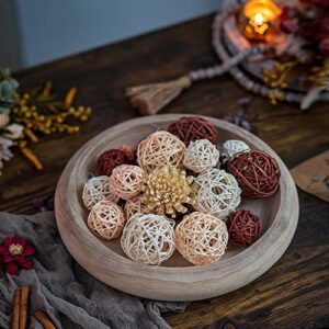 Hanobe Decorative Dough Wood Bowl: Round Paulownia Wooden Bowls for Decor Rustic Centerpiece Bowl for Coffee Table, Natural