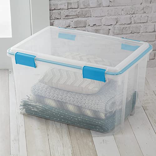 54 Qt Plastic Storage Box Tote Organizing Container With Durable Lid,Stackable and Nestable Snap Lid Plastic Storage Bin, Set of 4, Clear