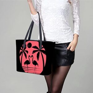 Womens Handbag Flamingos Leather Tote Bag Top Handle Satchel Bags For Lady