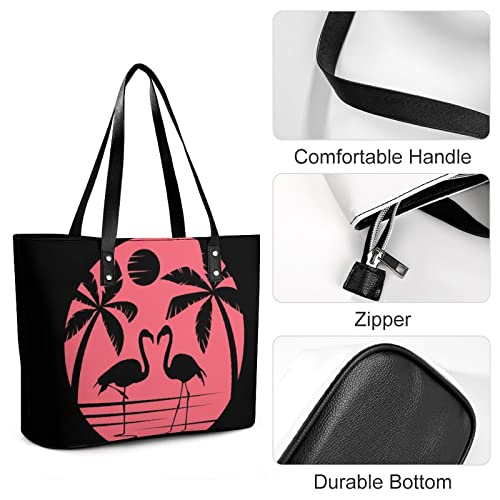 Womens Handbag Flamingos Leather Tote Bag Top Handle Satchel Bags For Lady