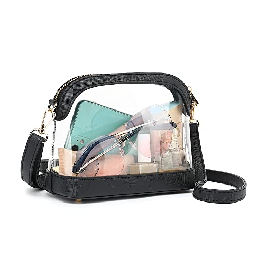 LOXOMU Clear Purses for Women Stadium, Chic Small Clear Evening Bag, Cute See Through Clear Stadium Purse for Concerts Sports Wedding (Black)