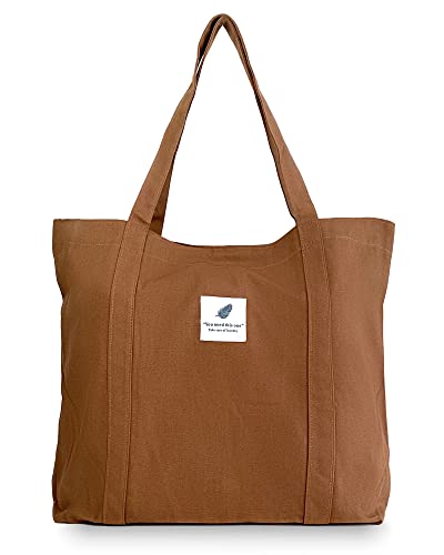 Canvas Tote Bag Aesthetic for Women, Shoulder Bag with Inner Pockets, Hobo Crossbody Handbag Casual Tote.(Coffee)