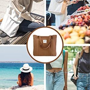 Canvas Tote Bag Aesthetic for Women, Shoulder Bag with Inner Pockets, Hobo Crossbody Handbag Casual Tote.(Coffee)