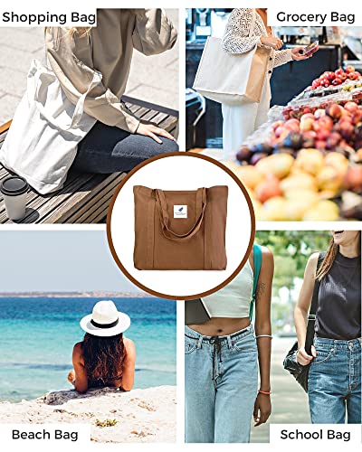 Canvas Tote Bag Aesthetic for Women, Shoulder Bag with Inner Pockets, Hobo Crossbody Handbag Casual Tote.(Coffee)