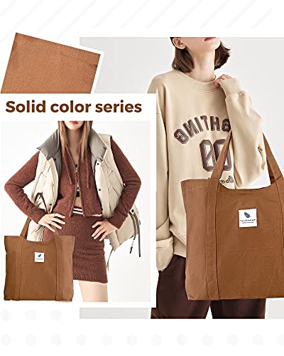 Canvas Tote Bag Aesthetic for Women, Shoulder Bag with Inner Pockets, Hobo Crossbody Handbag Casual Tote.(Coffee)