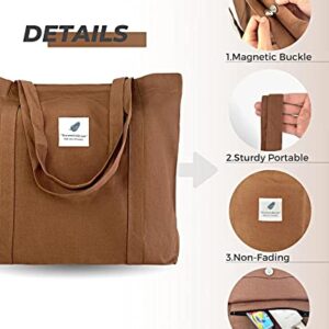 Canvas Tote Bag Aesthetic for Women, Shoulder Bag with Inner Pockets, Hobo Crossbody Handbag Casual Tote.(Coffee)