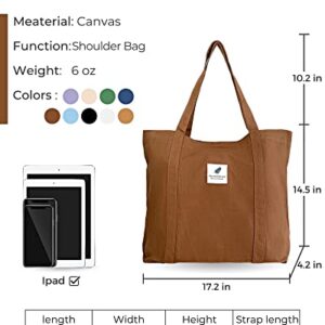 Canvas Tote Bag Aesthetic for Women, Shoulder Bag with Inner Pockets, Hobo Crossbody Handbag Casual Tote.(Coffee)