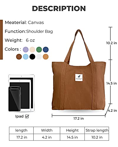 Canvas Tote Bag Aesthetic for Women, Shoulder Bag with Inner Pockets, Hobo Crossbody Handbag Casual Tote.(Coffee)