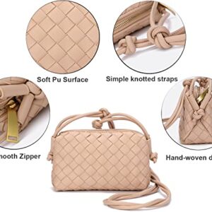 Woven Crossbody Bags for Women，Fashion Leather Lightweight Handbags Shoulder Bag Phone Wallet Purse Stylish Ladies Messenger Bags，Apricot