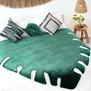 frecklepot giant monstera leaf flannel sherpa fleece throw blanket quilted large velvet tropical plant 2m x 2m