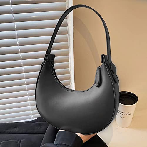 Saddle Bag Black Shoulder Bag For Women,Mini Purse Crescent Bag Black Retro Classic Purse For Girl，Clutch Shoulder Tote Handbag With Zipper