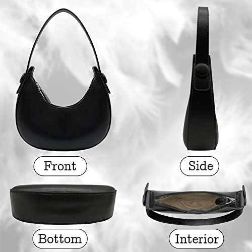 Saddle Bag Black Shoulder Bag For Women,Mini Purse Crescent Bag Black Retro Classic Purse For Girl，Clutch Shoulder Tote Handbag With Zipper